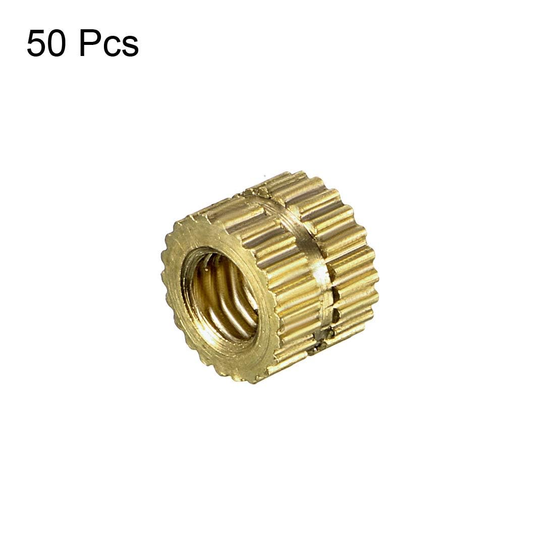 TOP-VIGOR 50Pcs Threaded Insert Knurled Nuts, M3 x 4mm x 5mm OD Brass ...