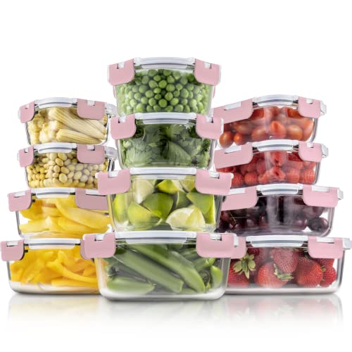 FineDine 24 Piece Glass Storage Containers with Lids - Leak Proof ...
