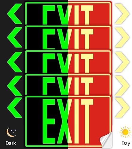 Amazon.com: 5Pack Photoluminescent Exit Sign Sticker, Glow In The Dark ...