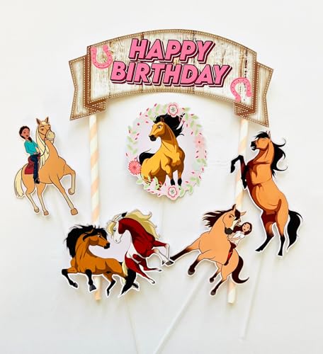 Amazon.com: Happy Birthday Spirit Riding Free Themed Cake Topper : Home ...