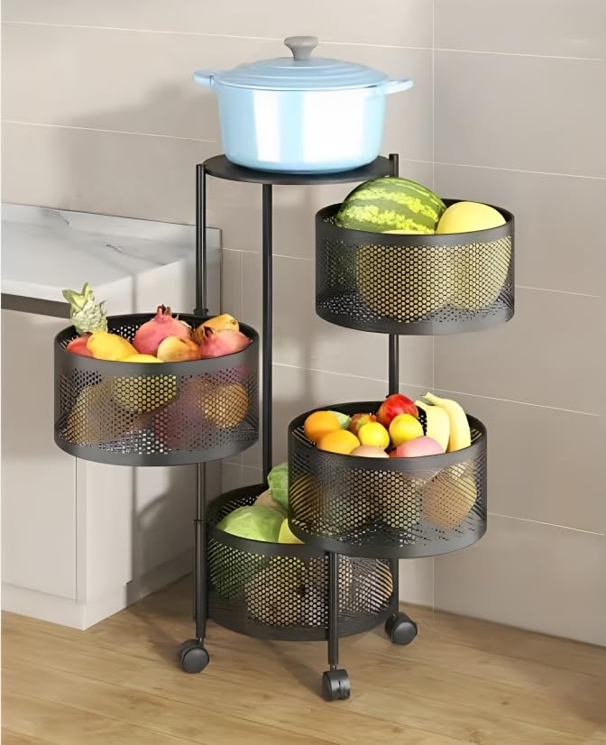 Kitchenwell Round Multi-Purpose Rotatable Trolley Storage Organizer ...