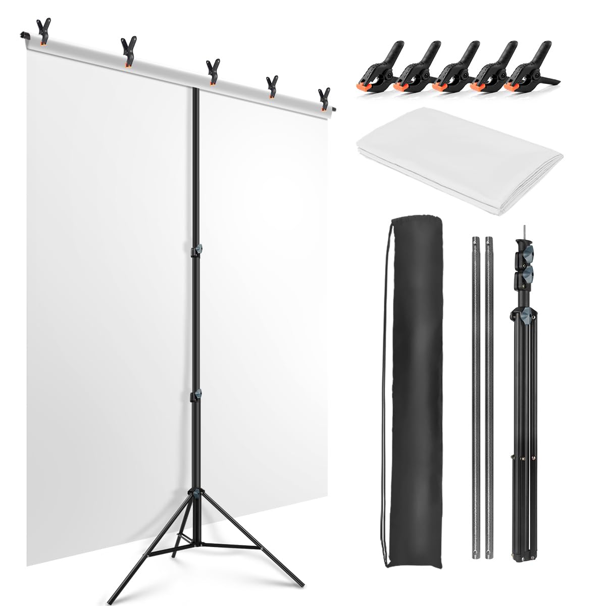JEBUTU White Backdrop with Stand 1.5 x 2M (5 x 6.5FT), Portable White ...