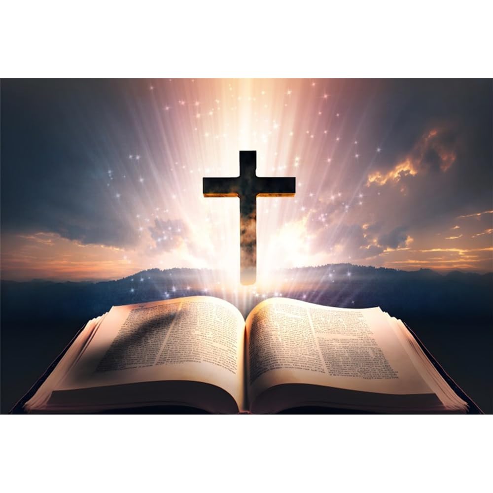 Amazon.com : Anncsssy 12x8ft Bible Cross Backdrop Opened Bible Holy ...