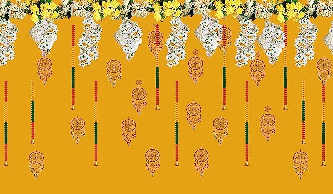Ashvath Yellow Background With Hanging Flower Design Backdrop Curtain ...