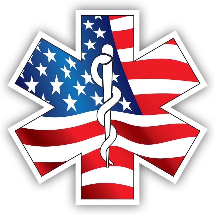 Amazon.com: American Flag EMT Star of Life Sticker Decal - Self ...