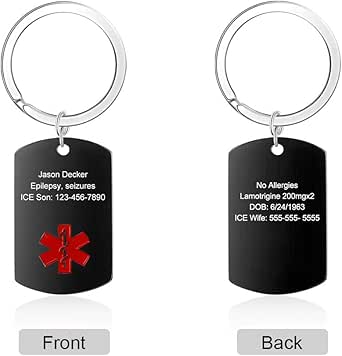 BURKLUM Custom Medical Alert Keychain Engraved Medical ID Tag Emergency ...