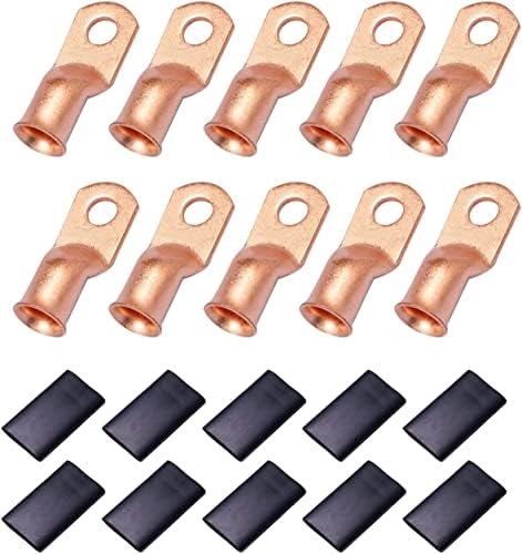 10 Pcs 3/8" Ring (M10) Heavy Duty Copper Wire Lugs Battery Cable Ends ...