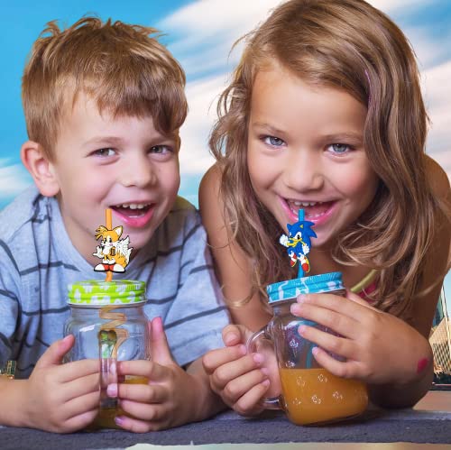 24Pcs Sonic Birthday Party Supplies Reusable Drinking Straws,8 Designs ...