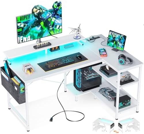 Amazon.com: Bestier Gaming Desk 51" L-Shaped, with Power Outlets & LED ...