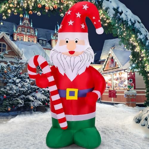 Amazon.com: FARONZE Christmas Inflatable Santa Claus Holds Candy Cane ...