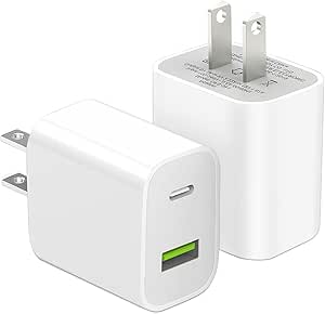 Amazon.com: Paquete de 2 bloques de cargador USB C, cargador de pared tipo C de doble puerto de ...