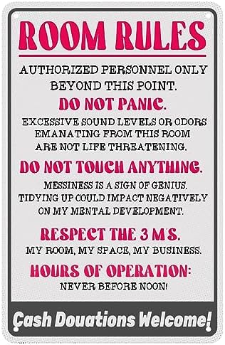 Amazon.com: Room Rules Sign For Teen Girls Bedroom Door Decor Tin Signs ...