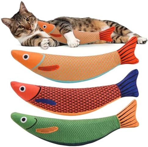 AUSCAT 3Pcs Catnip Toy, Catnip Fish Toy for Cats, Cat Kicker Toys with ...