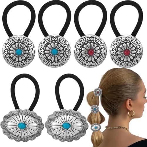 Amazon.com : 6 Pcs Western Ponytail Holders Metal Boho Hair Ties Cross ...