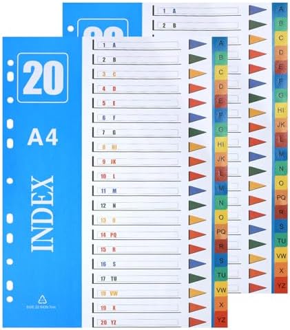 XHDA A-Z Part Dividers A4, 2 Pack Multi-Colour Plastic A4 Index Folder ...