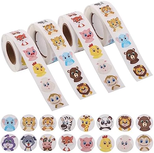 Amazon.com: 2000PCS Round Animal Stickers, 16 Designs Cartoon Animal ...