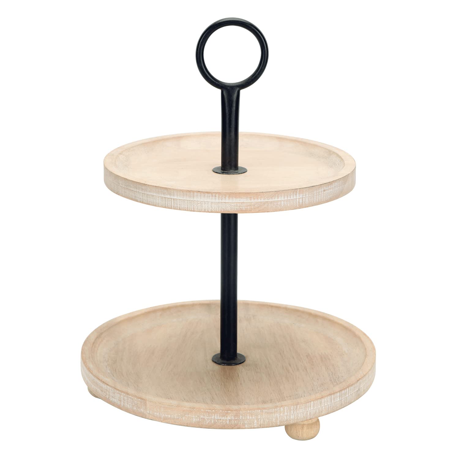 Amazon.com: Synovana 2 Tier Wooden Tray with Handle, Round Decorative 2 ...