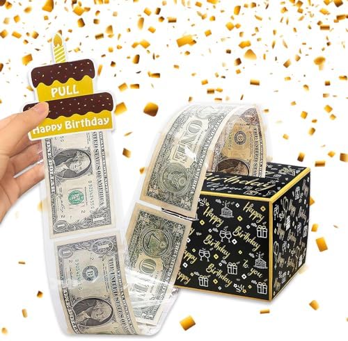 Amazon.com: Happy Birthday Money Box for Cash Gift Pull Out, Black and ...