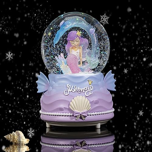 Amazon.com: Snow Globe for Girls, Sapouni 100 MM Mermaid Musical Snow ...