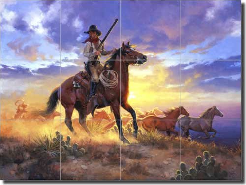 Western Cowboy Ceramic Tile Mural Backsplash 24" x 18" - The Horse ...