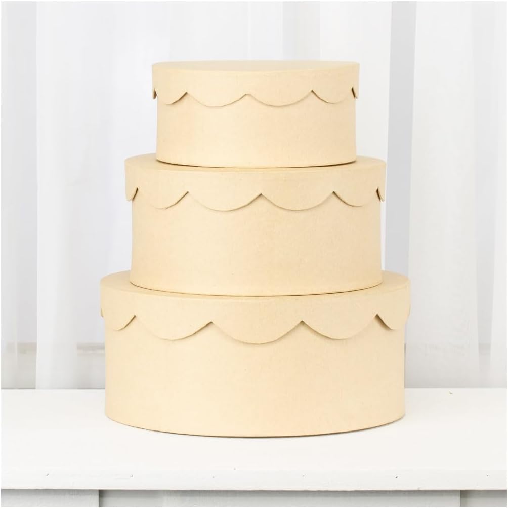 Amazon.com: Set of 3 Paper Mache Round Cake Box Set - Papier Mache ...