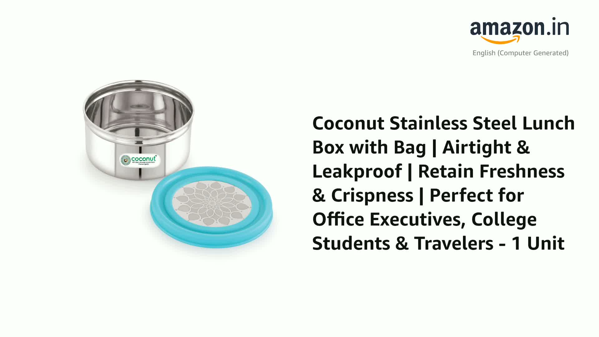 Watch Coconut Stainless Steel Lunch Box with Bag | Airtight & Leakproof ...