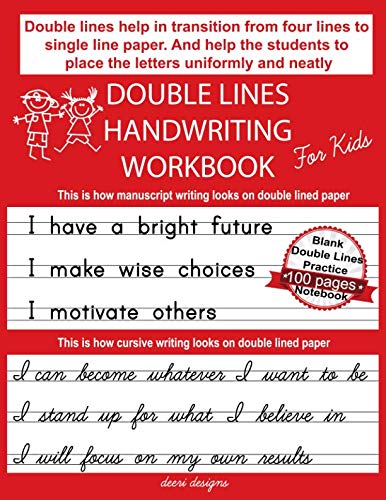Double Lines Handwriting Workbook For Kids: Blank double lined Notebook for practicing Letters ...