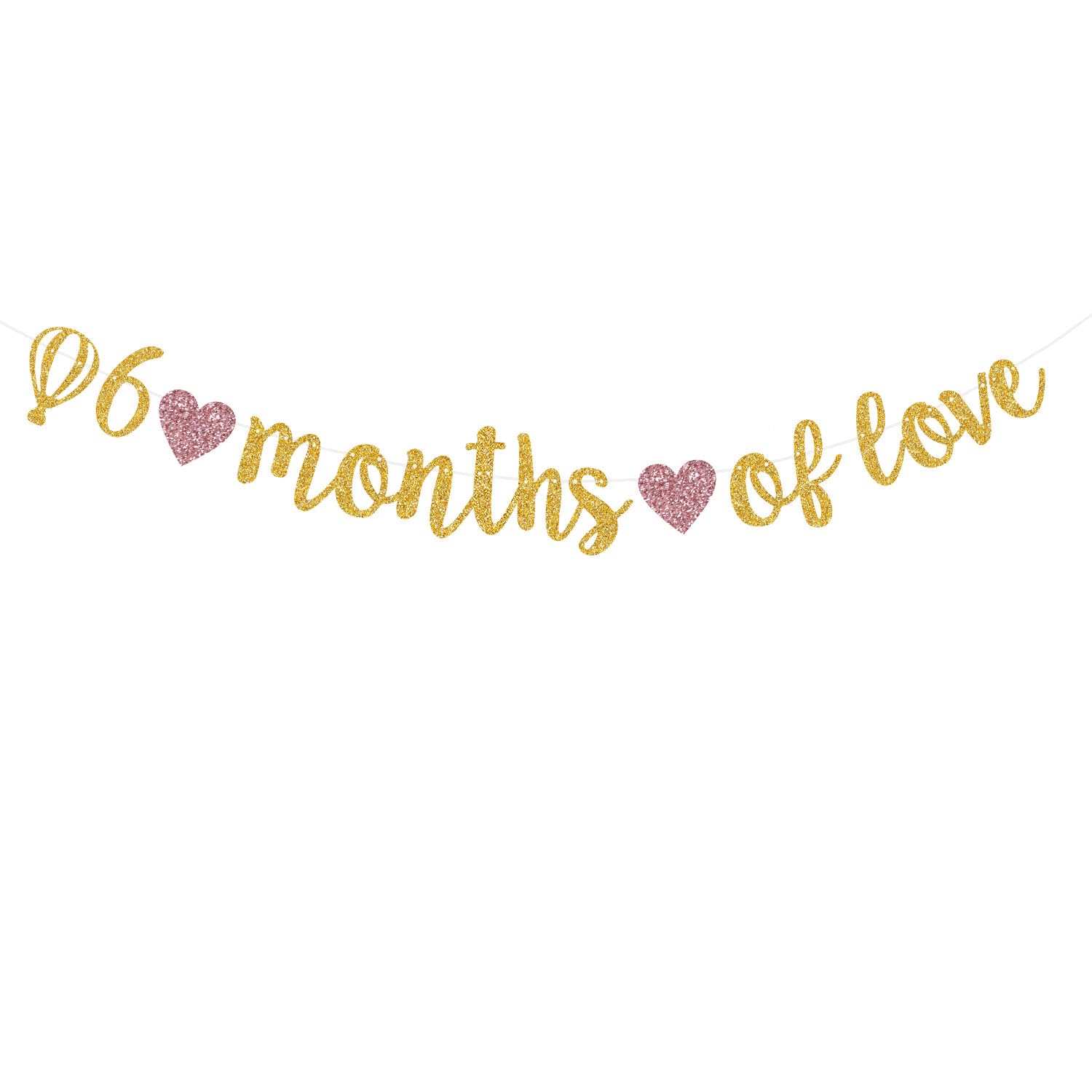 Amazon.com: 6 Months of Love Banner Gold Glitter,Happy 6 Month, 1/2 ...