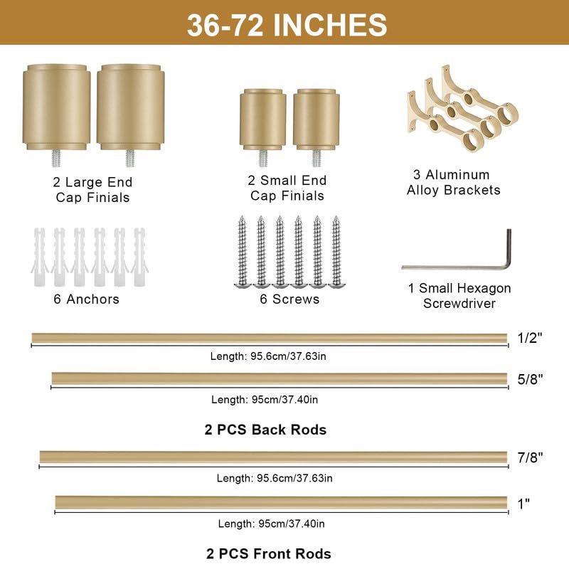 Double Curtain Rods Light Gold, Double Drapery Rod 36-72 Inch, Double ...