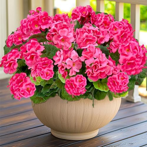 Amazon.com: QIANYUN Fake Flowers-19in Artificial Geranium Plastic Flowers for Outdoors Indoor ...