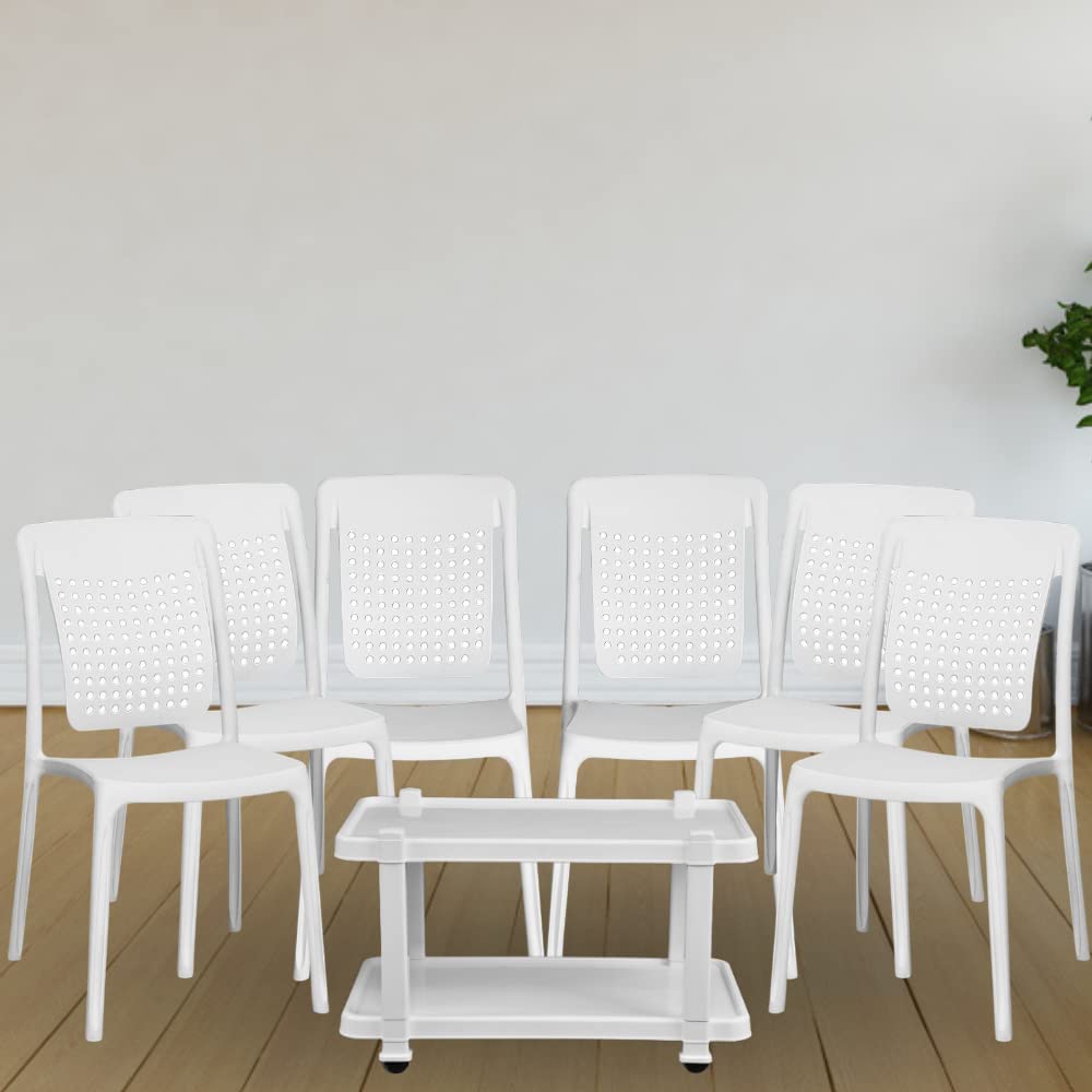 ITALICA Plastic Chair & Table Set with Wheels for Home, Office/Matte ...