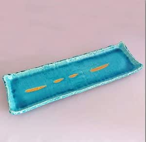 Amazon.co.jp: Kyo Ware Kiyomizu Ware Rectangular Plate, Large, Gold Color, Turkish Blue ...