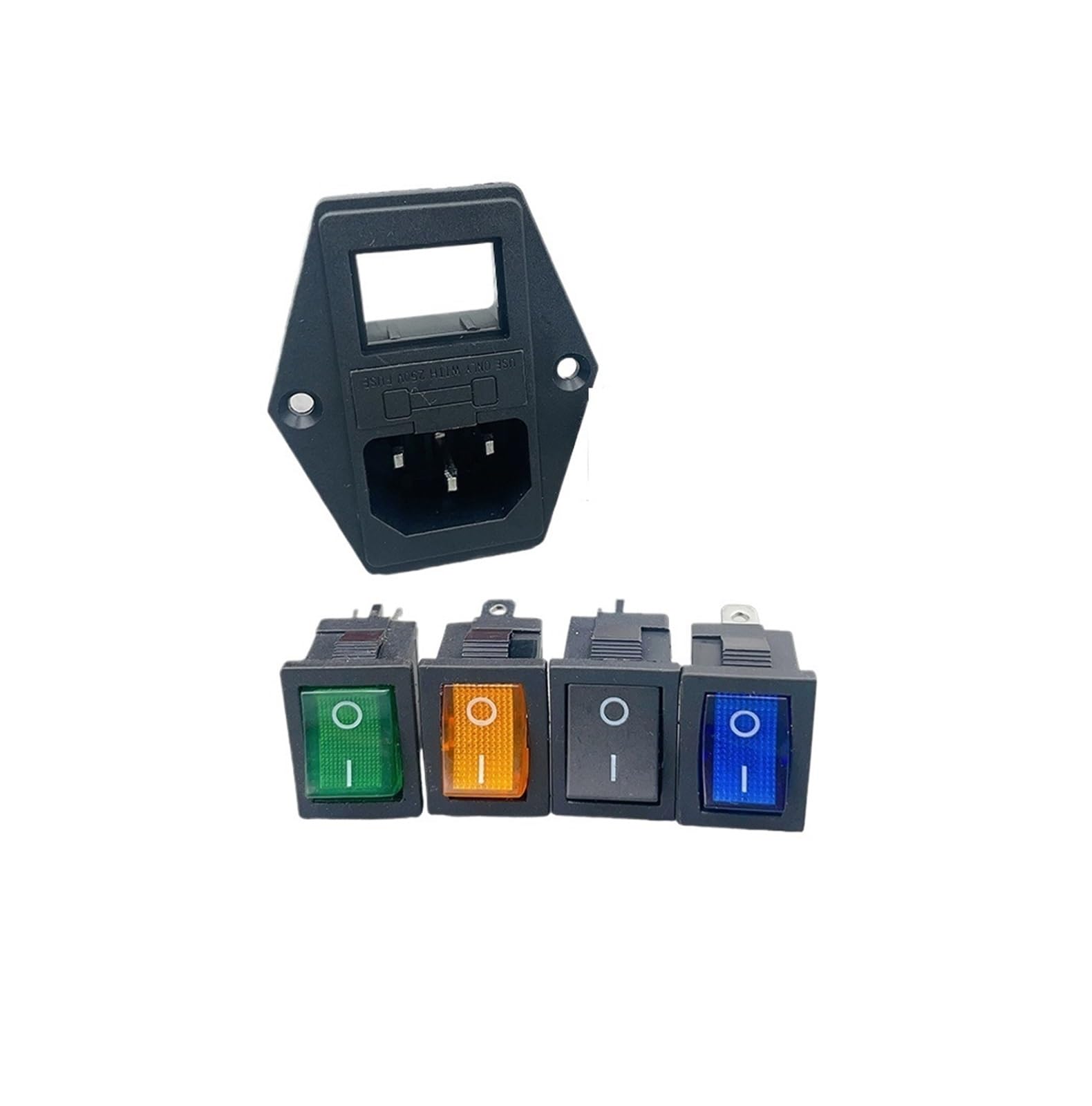 IEC320 C14 Inlet Socket Green Rocker Switch With IEC320 C14 Power ...