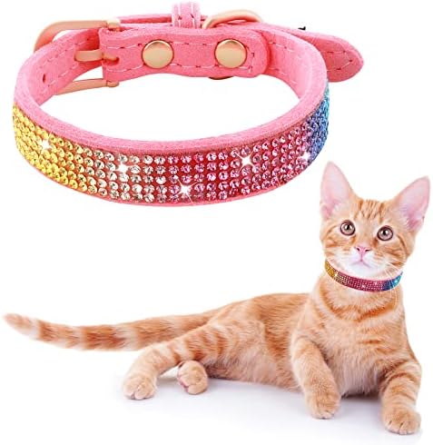 Cobee Leather Rhinestone Cat Collar, Colorful Bling 3 Row Crystal ...
