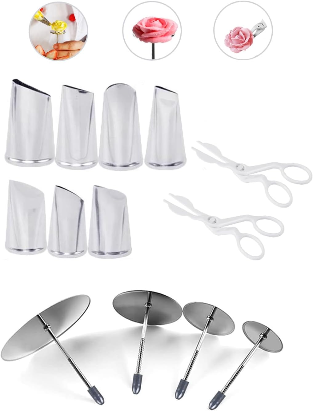 Amazon.com: Icing Flower Tools with 7 Pcs Flower Piping Tips Set,4 ...