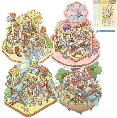 Funny DIY Stickers Scene,4 Sets DIY 3D House Stickers,Make Your Own ...