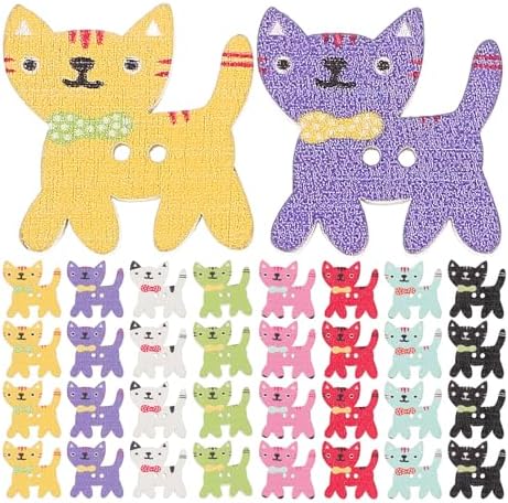 Amazon.com: VILLFUL 50Pcs Colorful Cat Pattern Wooden Buttons Mixed ...