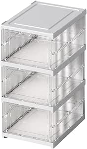 Amazon.com: ONAIL Large Shoe Storage Box, 3-Tier Folding Shoe Rack with Clear Door, Plastic Shoe ...