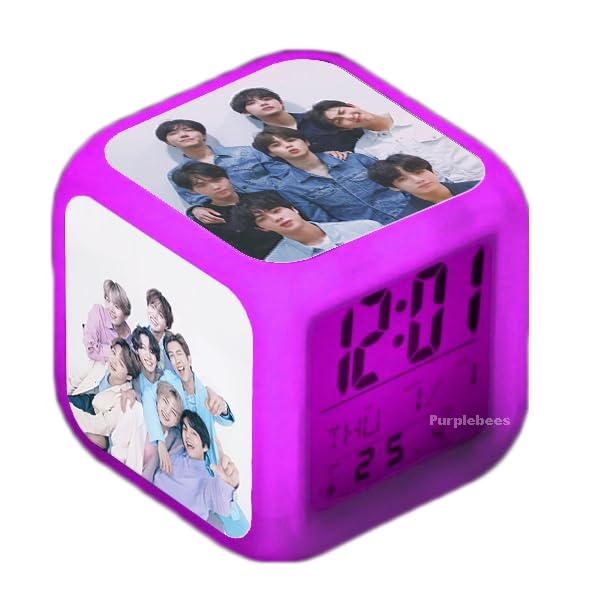 Buy BTS Digital Alarm Clock with Glowing LED, Color Change, and 4 BTS ...