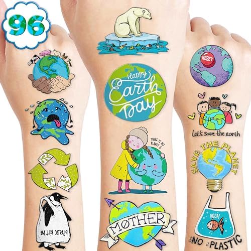 Amazon.com : (96 PCS) Earth Day Eco Green Save Planet Temporary Tattoos ...
