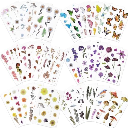 Amazon.com: Knaid Pressed Flower Themed Stickers (Assorted 486 Pieces ...