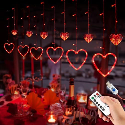 Amazon.com: 8 Mode Valentine's Day Window Heart Light Red Hearts Lights ...
