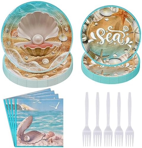 Amazon.com: HIPVVILD Seashell Beach Party Decorations Dinnerware ...