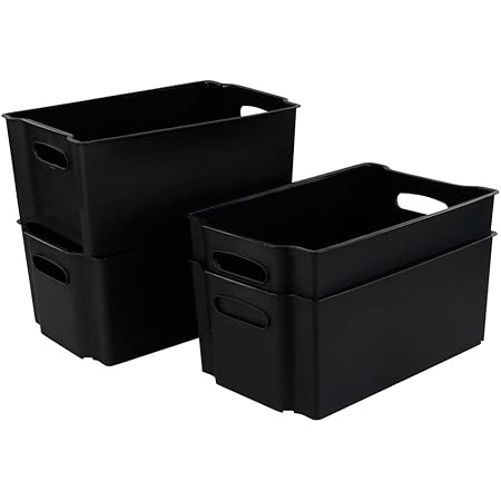 Amazon.com: Hommp 4-Pack Black Stackable Plastic Storage Basket/Storage ...