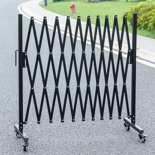 KENNISI Expandable Metal Barricade, 11 Feet, Mobile Safety Barrier Gate with Casters, Portable ...