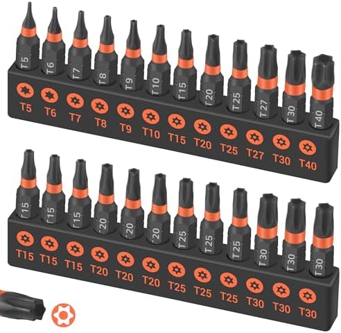 GURADESIGN 24-Piece Torx Bit Set, T5-T40 Tamper Resistant Star Bits ...