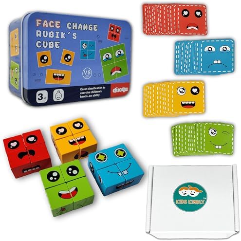 KIDS KINDLY Wooden Face Cube Change Puzzle for Kids Emoji Expressions ...