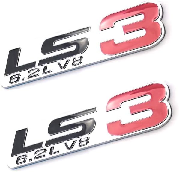 Amazon.com: Decalship 2 Pack Chrome Red LS3 6.2L V8 Engine Emblems 3D ...