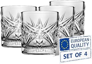 Amazon.com | Crystal Whiskey Glasses Set Of 4, 12 oz Elegant Lowball ...