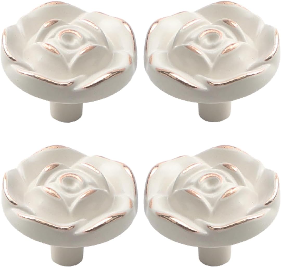Tverghvad Rose Flower Dresser Knobs, [4 Pack] Vintage Zinc Alloy Rose ...